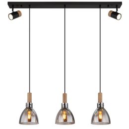 Globo LIGHTING H&auml;ngeleuchte &raquo;MATTEA&laquo; E27 1 Stk. Schwarze H&auml;ngeleuchte mit Rauchglas, MDF, GU10 & E27 Spots 3, H: 120cm, 1 Stk.