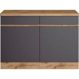 KOCHSTATION Unterschrank &raquo;KS-Riesa&laquo; Breite 120 cm, MDF-Fronten grau Holzwerkstoff wotaneiche, B/H/T: 120cm x 86cm x 60cm, Schubladen: 2 Stk. T&uuml;ren: 2 