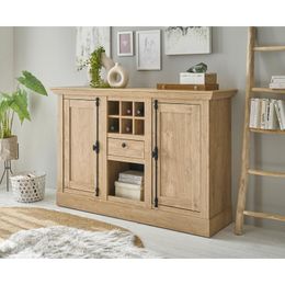 Home Affaire Highboard &raquo;Cornwall, Kommode im Landhausstil, Schrank, Sideboard, Eiche Dekor&laquo; 1 Stk. tlg. verschn&ouml;rkelte Metallgriffe, ausreichend 