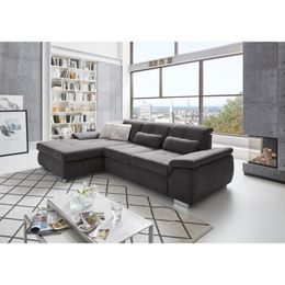 Die PlanBar Ecksofa &raquo;MP-IN16037 L-Form, Breite 289 cm, mit Federkern-Polsterung&laquo; mit Sitztiefenverstellung & Zierkissen grau 100% Polyester B/H/T: 