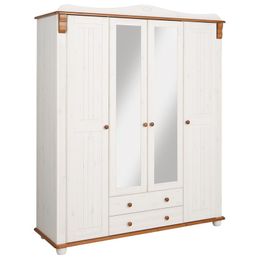 OTTO home Kleiderschrank &raquo;Adele&laquo; Massive Kiefer,Spiegel; Landhausstil wei&szlig; Massivholz B/H/T: 169cm x 191cm x 53,5cm, Schubladen: 2 Stk. T&uuml;ren: 4 Stk.