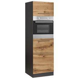 KOCHSTATION Backofen/K&uuml;hlumbauschrank &raquo;KS-Tulsa&laquo; 60 cm breit, 200 cm hoch, mit Nischenma&szlig; 88 cm braun grafit, B/H/T: 60cm x 200cm x 60cm, T&uuml;ren: 2 Stk
