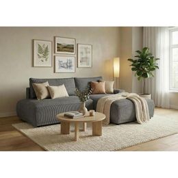 Trendmanufaktur Ecksofa &raquo;Fordon II, Schlafsofa mit Bettkasten, Couch in L-Form, Breite 250 cm&laquo; in Cordstoff HYPER, dunkelgrau, Armlehne rechts grau 92