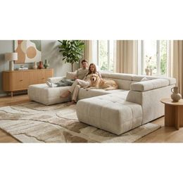 OTTO home Wohnlandschaft &raquo;Ballerup 359 x 228 cm, auch mit verstellbarer Sitztiefe&laquo; Kopfteile & Sitztiefe verstellbar, Pet Friendly Bezug, U-Form beige