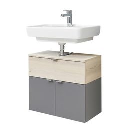 Waschbeckenunterschrank &raquo;Quickset 394&laquo; grau Holzwerkstoff Quarzgrau Matt Touch, B/H/T: 60cm x 52,9cm x 33cm, Schubladen: 1 Stk. T&uuml;ren: 2 Stk.