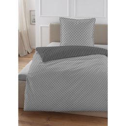 HECHTER PARIS Wendebettw&auml;sche &raquo;0061311&laquo; 2 Stk. feiner Glanz + weicher Griff,100% Baumwolle, Stehsaum, gesticktes LOGO grau Satin, Obermaterial: 100% 