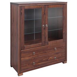 OTTO home Highboard &raquo;Gotland&laquo; Vitrine, Breite 101 cm, T&uuml;ren mit Glaseins&auml;tzen, aus massiver Kiefer braun B/H/T: 101cm x 130cm x 40cm