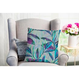 queence Dekokissen &raquo;Falk&laquo; Kissenh&uuml;lle,Str&auml;ucher,Floral,Botanisch,Naturmotiv,Gr&uuml;ne Bl&auml;tter,Zart blau Obermaterial: 100% Polyester B/L: 50cm x 50cm, 1 