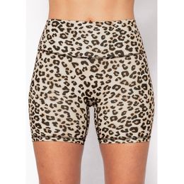 SASSYCLASSY Kurze Sportleggings mit Leo-Print in Beige | Gr.: XS
