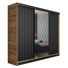 Kier Furniture Schiebet&uuml;renschrank, Honigeiche, Graphit, Holzwerkstoff, 200x205x59 cm, Schlafzimmer, Kleiderschr&auml;nke, Schwebet&uuml;renschr&auml;nke