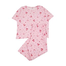 Trendyol Curve Pyjama Damen Gr&ouml;&szlig;e 7XL hellpink / dunkelrot Sommerkleid