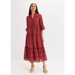 bonprix Maxikleid aus reiner Baumwolle, rot, Gr.42, Maxikleid mit Lochstickerei, aus 100% Baumwolle