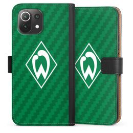 DeinDesign Xiaomi Mi 11 Lite 5G Handy Klapph&uuml;lle Handyh&uuml;lle aus Kunst Leder schwarz Flip Case Carbon Official Licensed Product Sv Werder Bremen Sideflip mit 