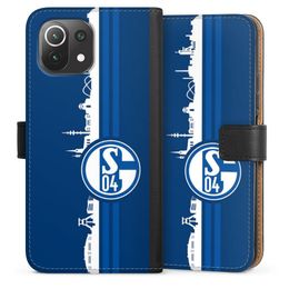 DeinDesign Xiaomi Mi 11 Lite 5G Handy Klapph&uuml;lle Handyh&uuml;lle aus Kunst Leder schwarz Flip Case Official Licensed Product Fc Schalke 04 Skyline Sideflip mit langer