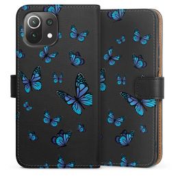 DeinDesign Xiaomi Mi 11 Lite 5G Handy Klapph&uuml;lle Handyh&uuml;lle aus Kunst Leder schwarz Flip Case Transparent Muster Butterfly Sideflip mit langer Lasche
