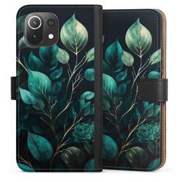 DeinDesign Xiaomi Mi 11 Lite 5G Handy Klapph&uuml;lle Handyh&uuml;lle aus Kunst Leder schwarz Flip Case Leaves Eukalyptus Black Sideflip mit langer Lasche