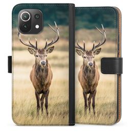 DeinDesign Xiaomi Mi 11 Lite 5G Handy Klapph&uuml;lle Handyh&uuml;lle aus Kunst Leder schwarz Flip Case Forrest Meadow Deer Sideflip mit langer Lasche