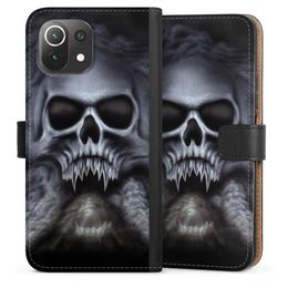 DeinDesign Xiaomi Mi 11 Lite 5G Handy Klapph&uuml;lle Handyh&uuml;lle aus Kunst Leder schwarz Flip Case Halloween Totenkopf Skull Sideflip mit langer Lasche