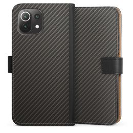 DeinDesign Xiaomi Mi 11 Lite 5G Handy Klapph&uuml;lle Handyh&uuml;lle aus Kunst Leder schwarz Flip Case Muster Carbon Metallic Look Sideflip mit langer Lasche