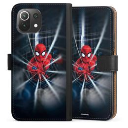 DeinDesign Xiaomi Mi 11 Lite 5G Handy Klapph&uuml;lle Handyh&uuml;lle aus Kunst Leder schwarz Flip Case Kinofilm Marvel Spiderman Sideflip mit langer Lasche