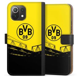DeinDesign Xiaomi Mi 11 Lite 5G Handy Klapph&uuml;lle Handyh&uuml;lle aus Kunst Leder schwarz Flip Case Bvb Borussia Dortmund Merchandise Sideflip mit langer Lasche