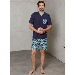w&auml;schepur men Herren Shorty mit gemusterter Hose, marine-t&uuml;rkis-bedruckt, Gr&ouml;&szlig;e 44/46