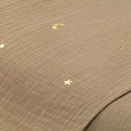 buttinette Musselin/Doppel-Gaze "Mond & Sterne", braun/gold