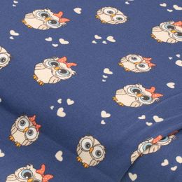 buttinette Baumwoll-Jersey "Eulen" mit Elasthan, blau-color