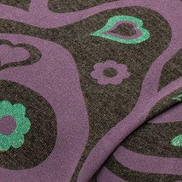 buttinette Sweatstoff "Herzen", lila/t&uuml;rkis