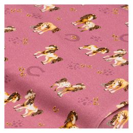 buttinette Baumwoll-Jersey "Pferde" mit Elasthan, mauve-color