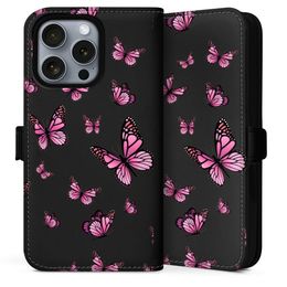 DeinDesign iPhone 16 Pro Max Handy Klapph&uuml;lle Handyh&uuml;lle aus Kunst Leder schwarz Flip Case Butterfly Motiv Ohne Hintergrund Muster Sideflip mit Lasche