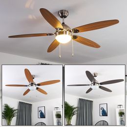 hofstein Valeria Deckenventilator Chrom, Holz hell, Nickel-Matt, 1-flammig