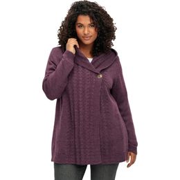 sheego by Joe Browns Damen Kapuzenstrickjacke mit Knopf brombeere Gr&ouml;&szlig;e 56/58