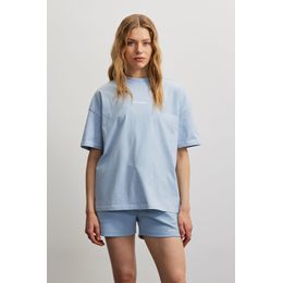 Pegador Damen T-Shirt "ARENDAL LOGO HEAVY OVERSIZED TEE"washed ocean blau wei&szlig;, Gr. M, bedruckt, Jersey, Obermaterial: 100% Baumwolle, Shirts,