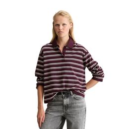 Marc O'Polo Damen Langarm-Poloshirt "aus gestreiftem Heavy Jersey", lila, Gr. XS, MARC O'POLO DENIM, gestreift, Obermaterial: 57% Baumwolle, 38% Viskose, 5%
