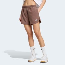 Damen Shorts "3-STREIFEN STUDIO AUS GEWEBTEM MATERIAL"earth strata, normal, gr., Gr. XL, adidas Performance, Obermaterial: 100% Polyester, Hosen,