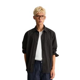 Marc O'Polo Herren Langarmhemd "aus kariertem Bio-Baumwoll-Popeline"dunkelblau, Gr. M, MARC O'POLO DENIM, kariert, Obermaterial: 100% Baumwolle, Hemden