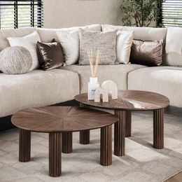 Pharao24.de Couchtische Satztisch aus Teak Massivholz in Dunkelbraun (zweiteilig)