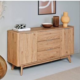 Pharao24.de Sideboard Wohnzimmer Kommode in Eichefarben mit Dreht&uuml;ren