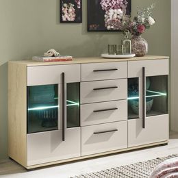 Pharao24.de Sideboard Esszimmersideboard mit vier Schubladen in Beigegrau