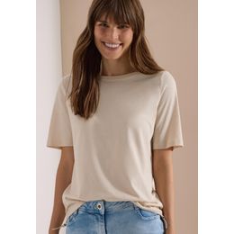 Cecil Damen T-Shirtpearl beige, Gr. L, unifarben, Jersey, Obermaterial: 50% Baumwolle, 50% Modal, Shirts, aus Baumwollmix mit Modal, pflegeleichte