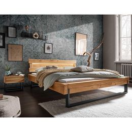 Pharao24.de Wildeiche Balkenbett im Industry und Loft Stil Metall B&uuml;gelgestell