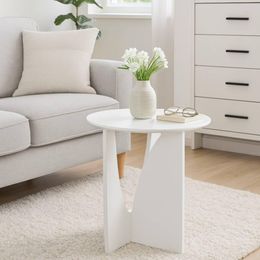 Pharao24.de Beistelltisch Wohnzimmer Tisch in Wei&szlig; mit Wangen Gestell