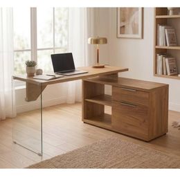 Pharao24.de Computerschreibtisch B&uuml;roschreibtisch aus Sicherheitsglas Wange und Seitenregalen