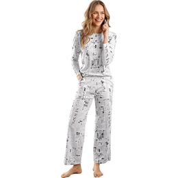w&auml;schepur Damen Schlafanzug wei&szlig;-schwarz-bedruckt Gr&ouml;&szlig;e 36/38