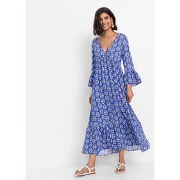 bonprix Kaftan-Kleid, blau, Gr.48, luftiges Kaftan-Kleid mit wundersch&ouml;nem Druck