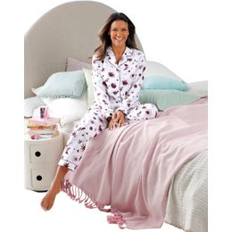 w&auml;schepur Damen Pyjama aus Flanell ecru-burgund-bedruckt Gr&ouml;&szlig;e 36/38