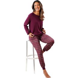 w&auml;schepur Damen Schlafanzug mit Raglan&auml;rmeln burgund-camel-bedruckt Gr&ouml;&szlig;e 36/38