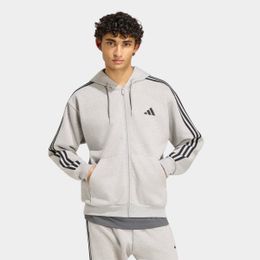 Herren Kapuzensweatshirt "ESSENTIALS 3-STREIFEN FLEECE"medium grau heather, wei&szlig;, Gr. M, adidas Sportswear, Obermaterial: 70% Baumwolle, 30%