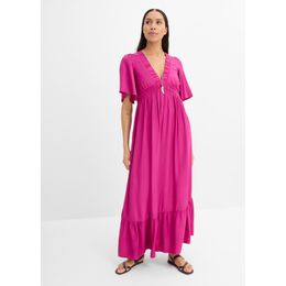 bonprix Maxi-Stufenkleid aus flie&szlig;ender Viskose, pink, Gr.44, Langes Kleid mit Volants und Ballon&auml;rmeln